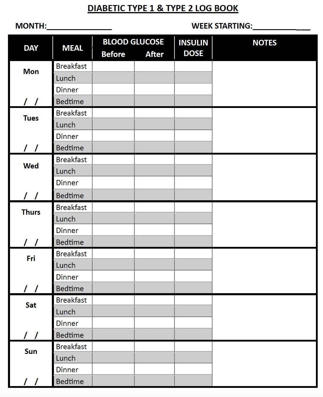 Diabetic Type 1 and Type 2 Log Book .PDF_.DOC, Diabetes Log Book ...