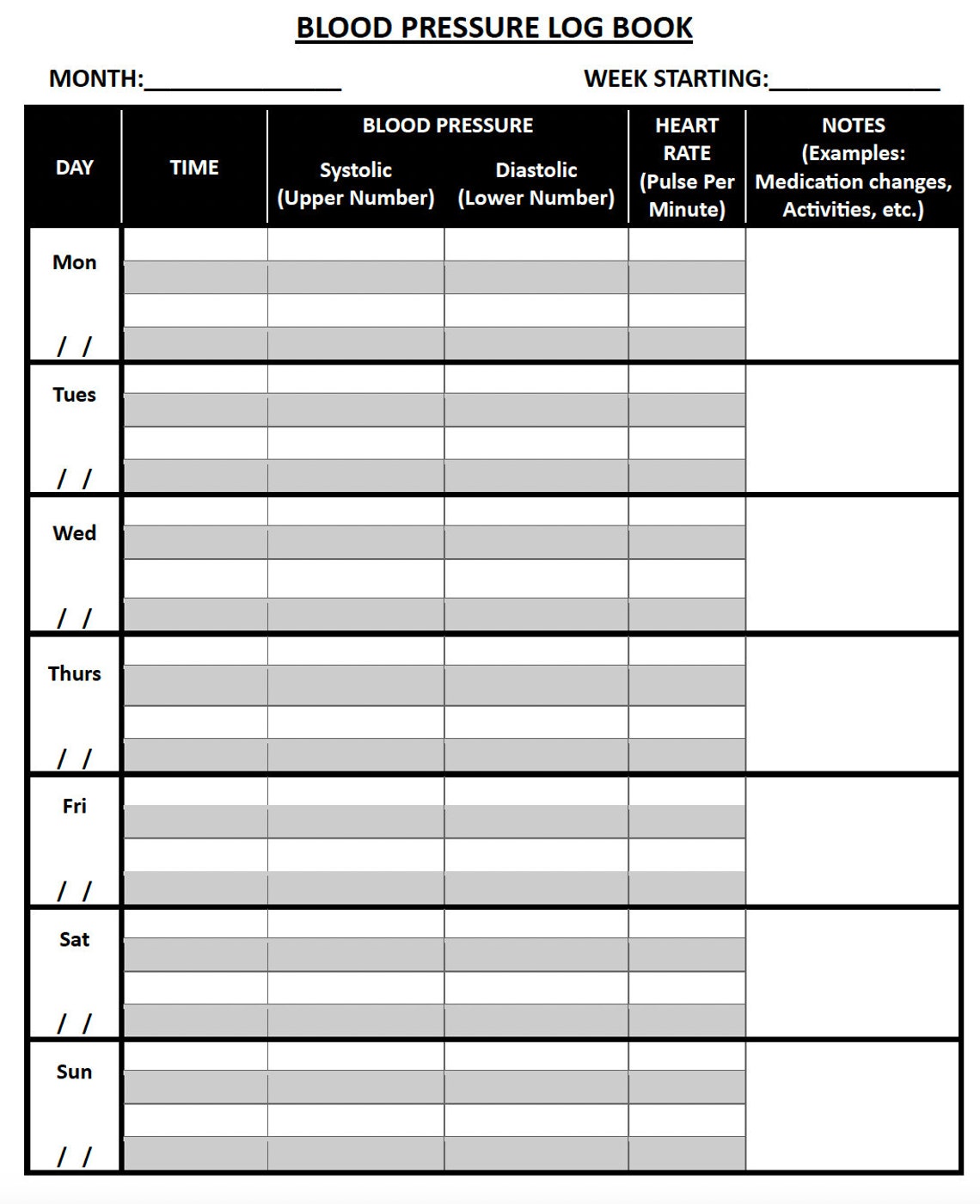 Blood Pressure Log Book .PDF_.DOC, Instant Download Blood Pressure Log ...