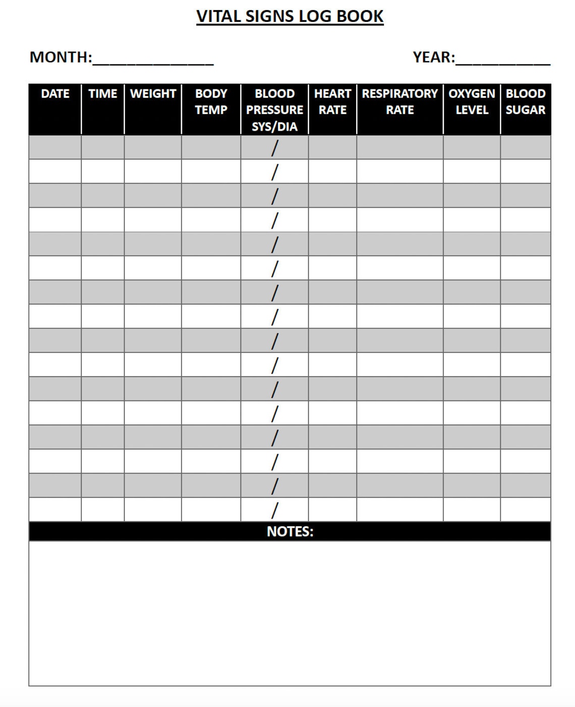 Vital Signs Log PDF, Vital Signs Notes, Vital Signs Log, PDF and DOC - Etsy