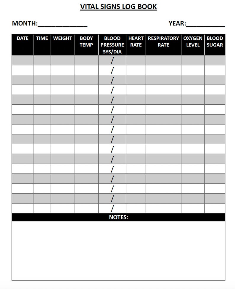 Vital Signs Log PDF, Vital Signs Notes, Vital Signs Log, PDF and DOC - Etsy
