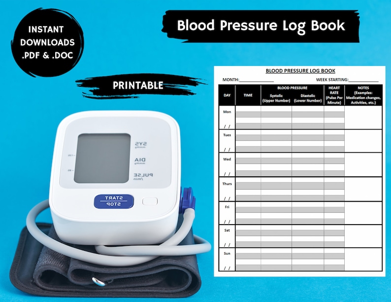 Blood Pressure Log Book .PDF_.DOC, Instant Download Blood Pressure Log ...