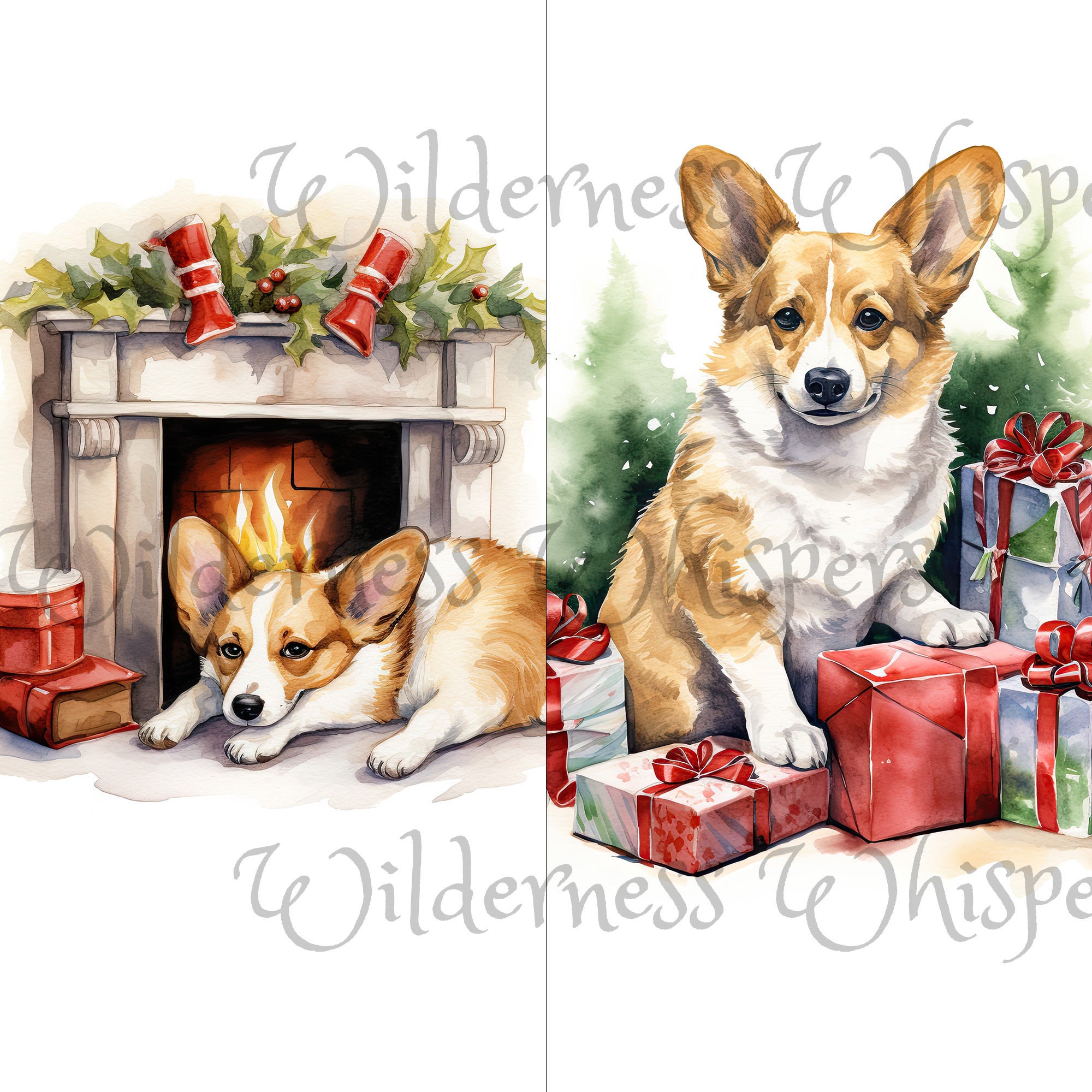 Holiday Corgis Christmas Dog 12 JPG Watercolor Clipart Instant Download ...