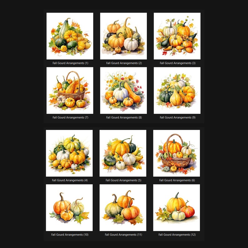Fall Gourd Arrangements 12 JPG Watercolor Clipart Instant Download ...