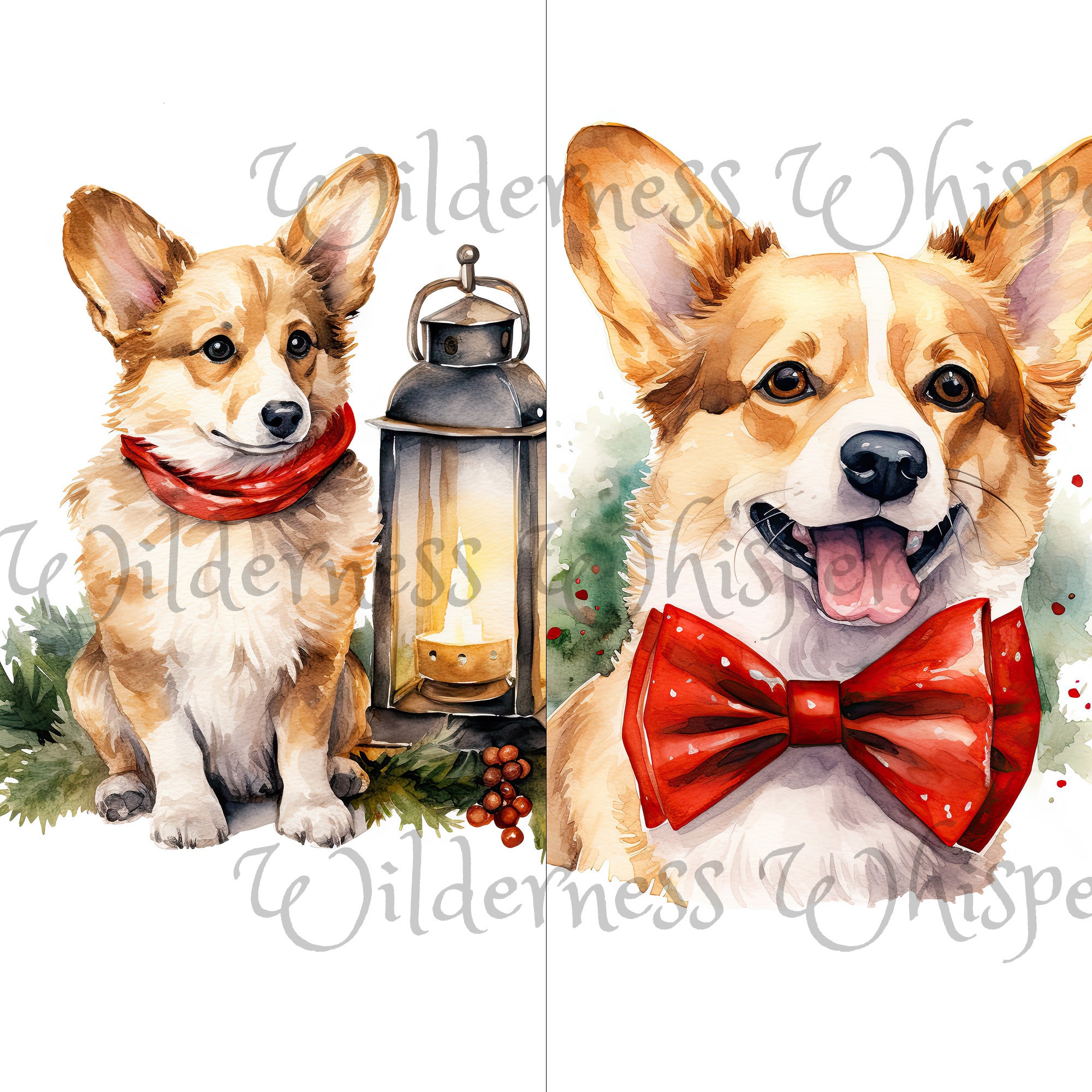 Holiday Corgis Christmas Dog 12 JPG Watercolor Clipart Instant Download ...