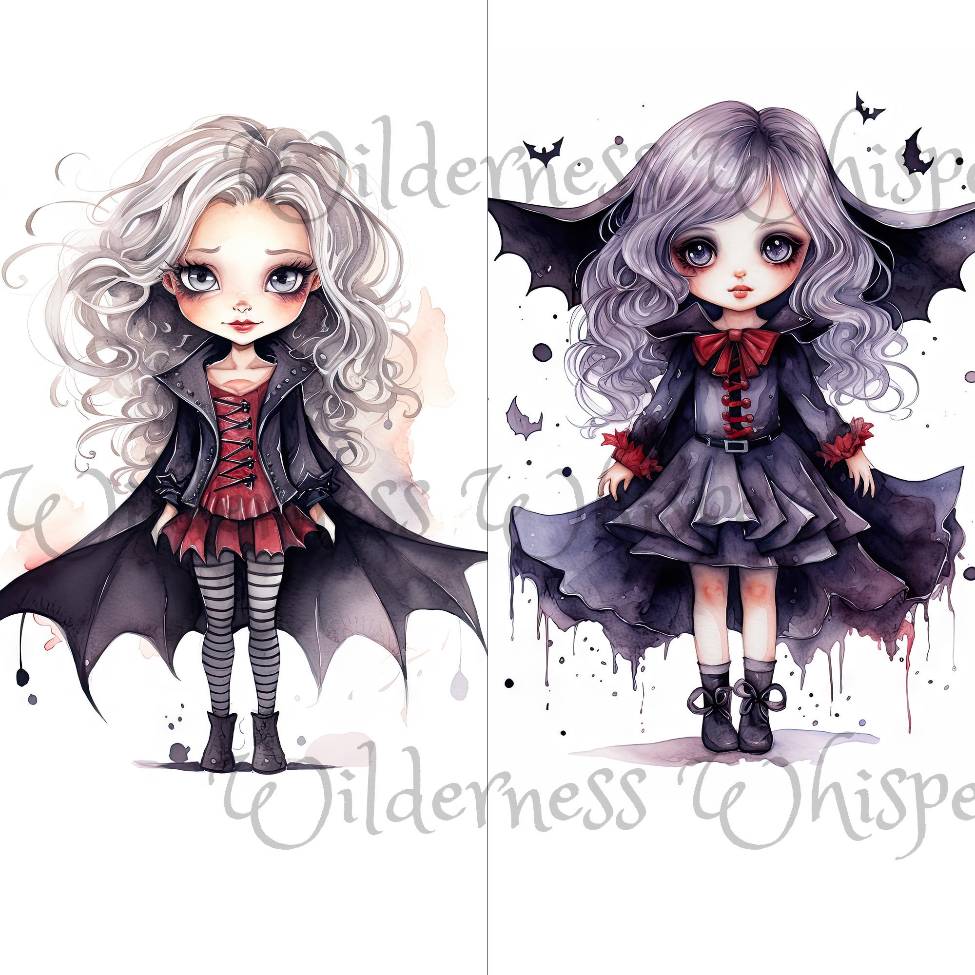 Cute Halloween Vampire Girls 12 JPG Watercolor Clipart Instant - Etsy