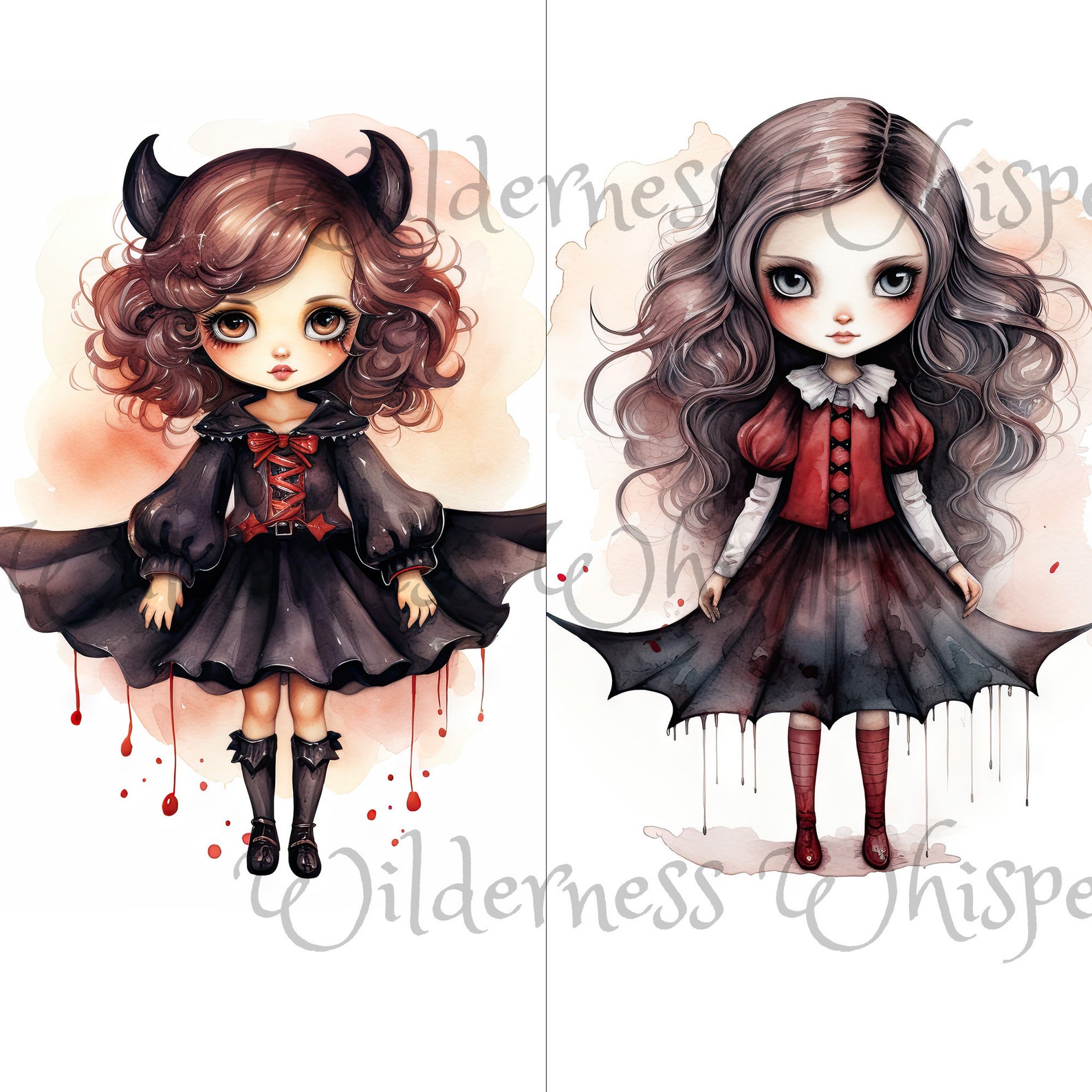 Cute Halloween Vampire Girls 12 JPG Watercolor Clipart Instant Download ...