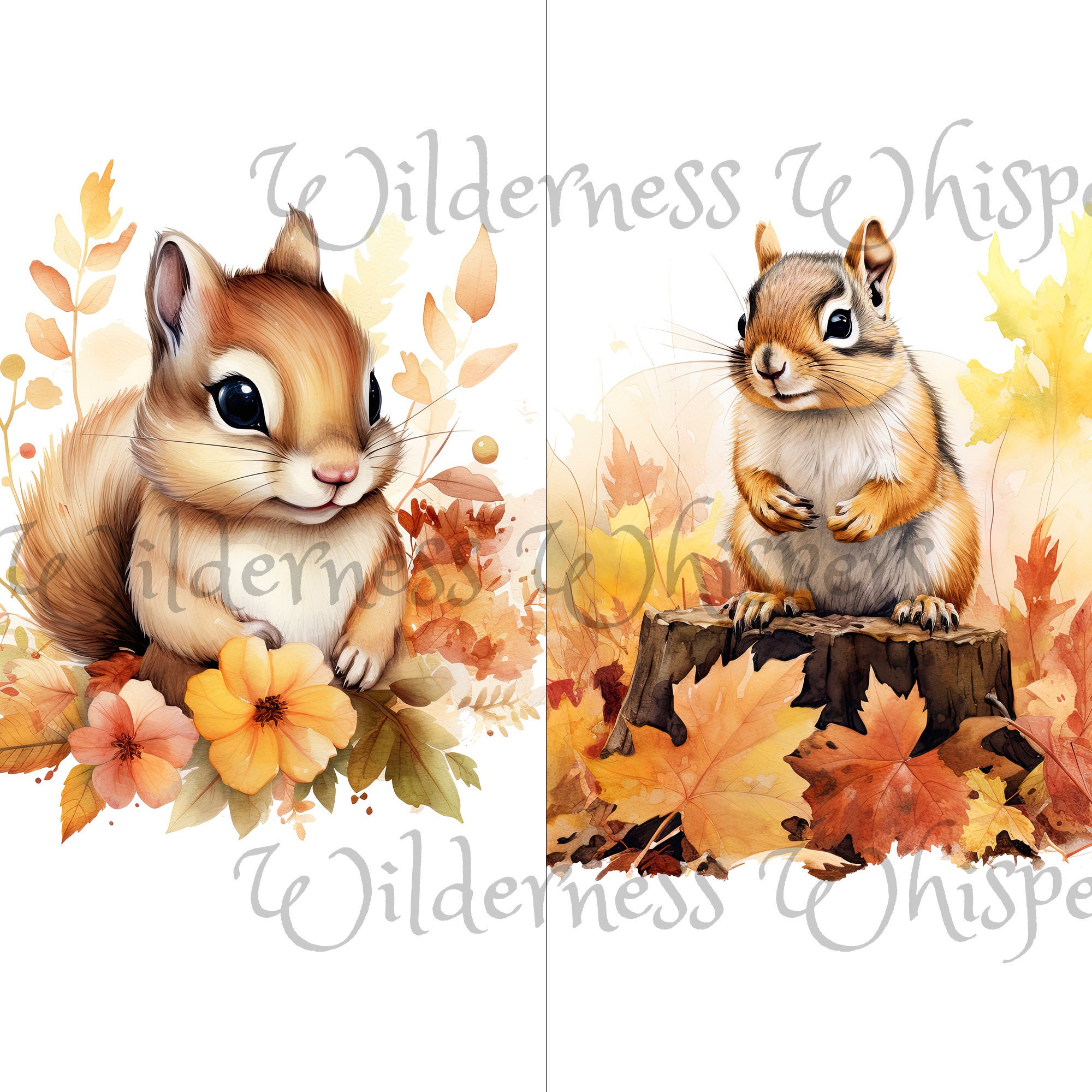 Chipmunks Fall Woodland Cute 12 JPG Watercolor Clipart Instant Download ...