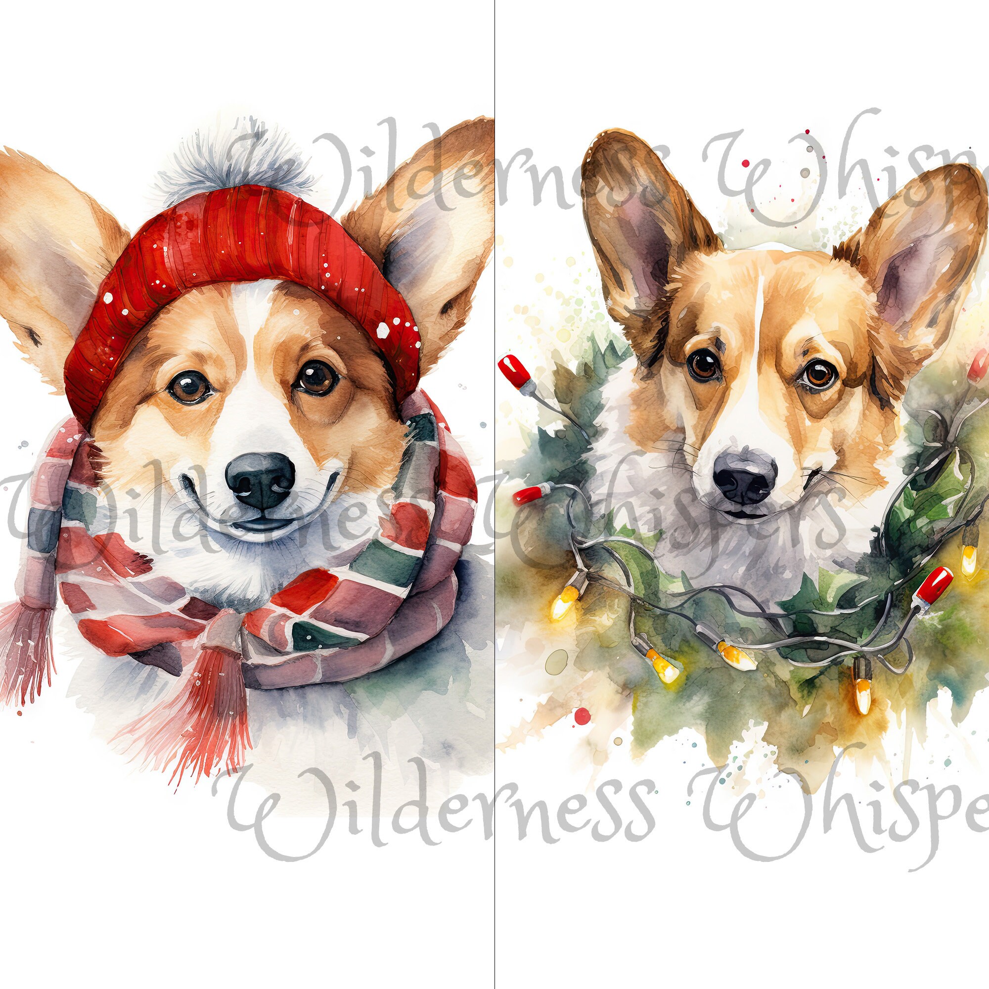Holiday Corgis Christmas Dog 12 JPG Watercolor Clipart Instant Download ...