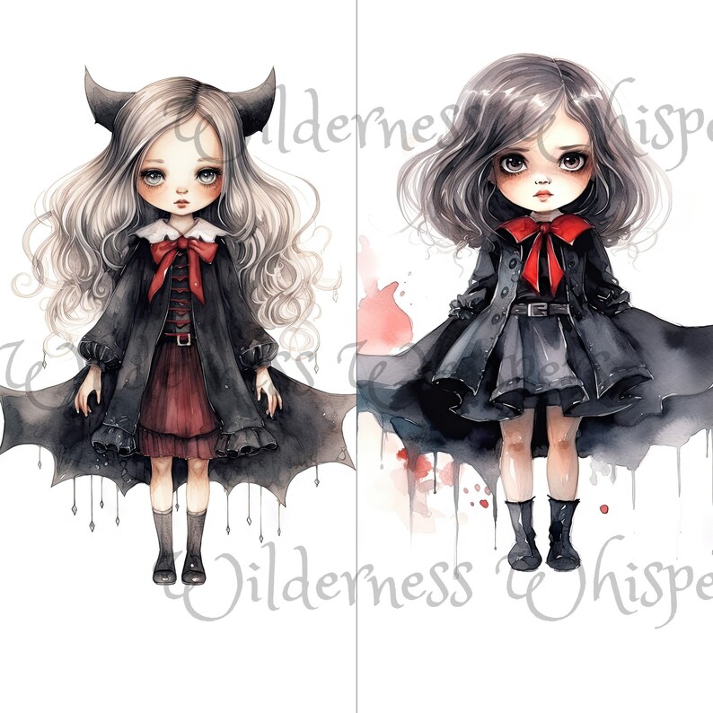 Cute Halloween Vampire Girls 12 JPG Watercolor Clipart Instant Download ...