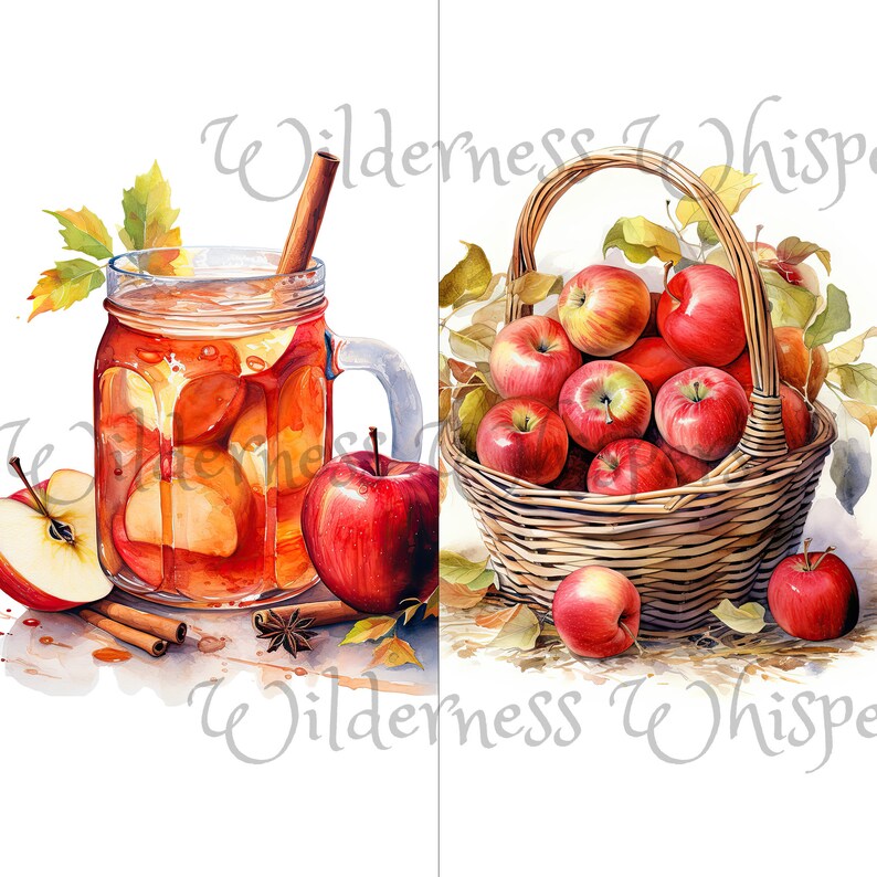 Apple Season Cider Trees 12 JPG Watercolor Clipart Instant Download ...