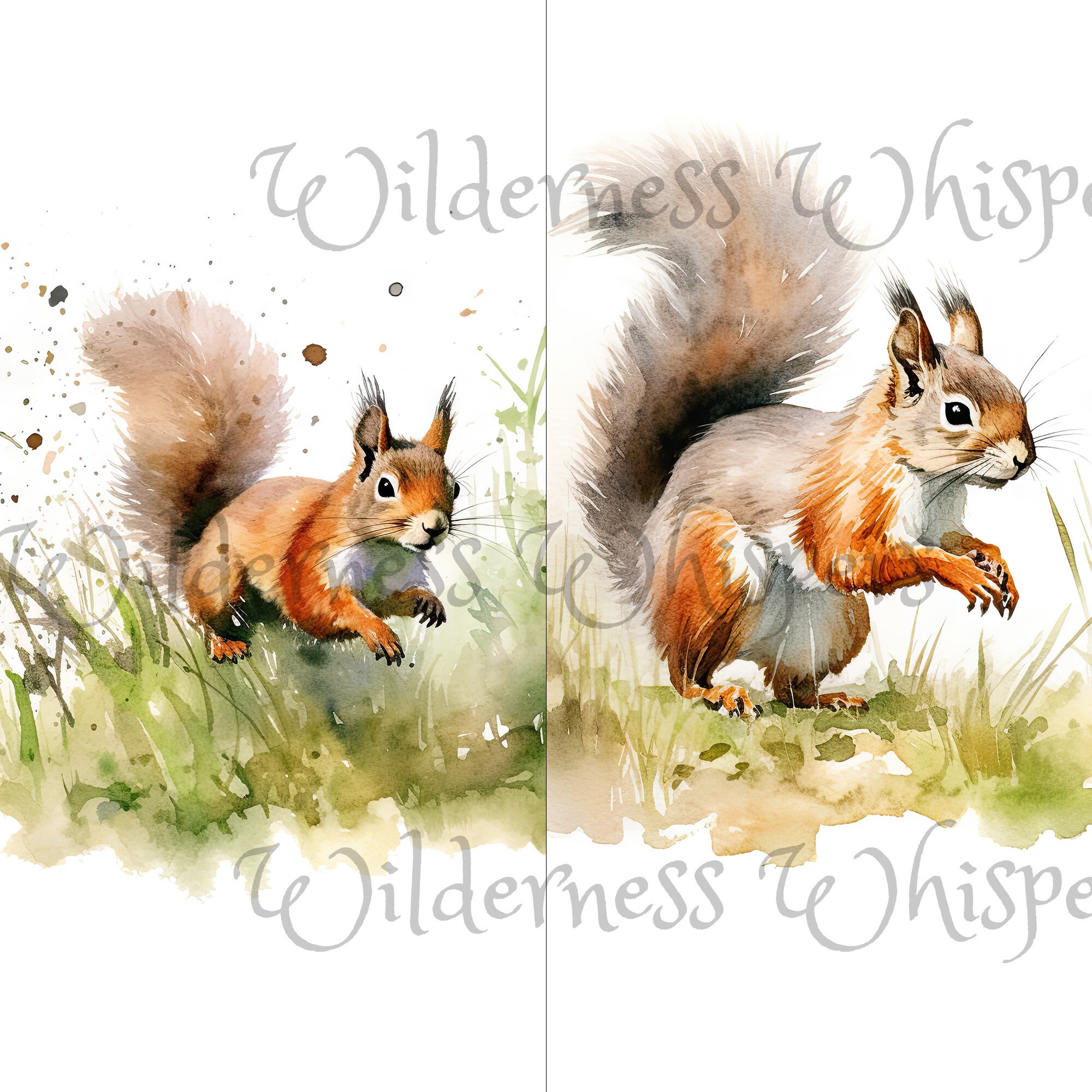 Squirrels in Fields 12 JPG Watercolor Clipart Instant Download Cards ...