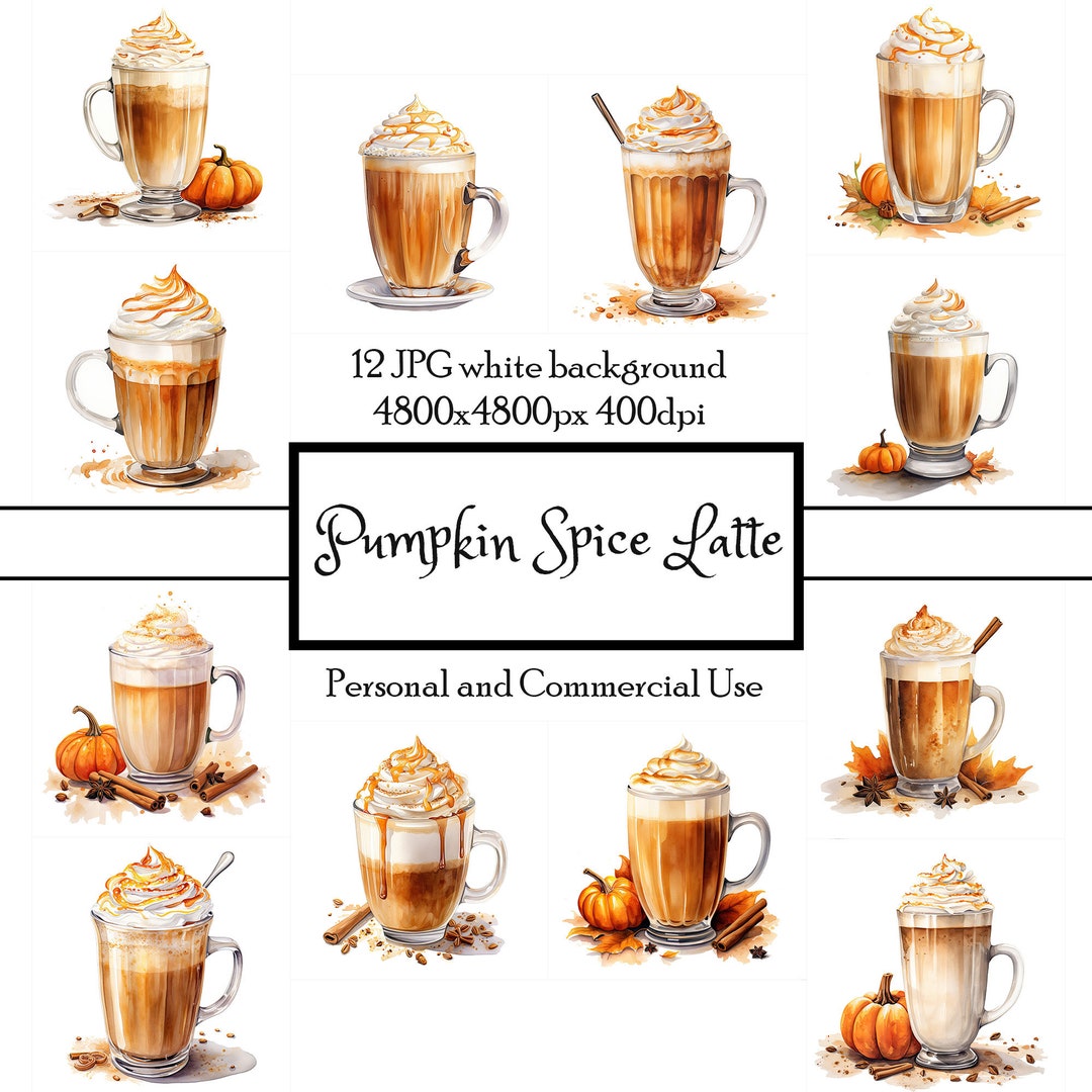 Watercolor Pumpkin Spice Latte Clipart: 12 Jpgs White Background for ...