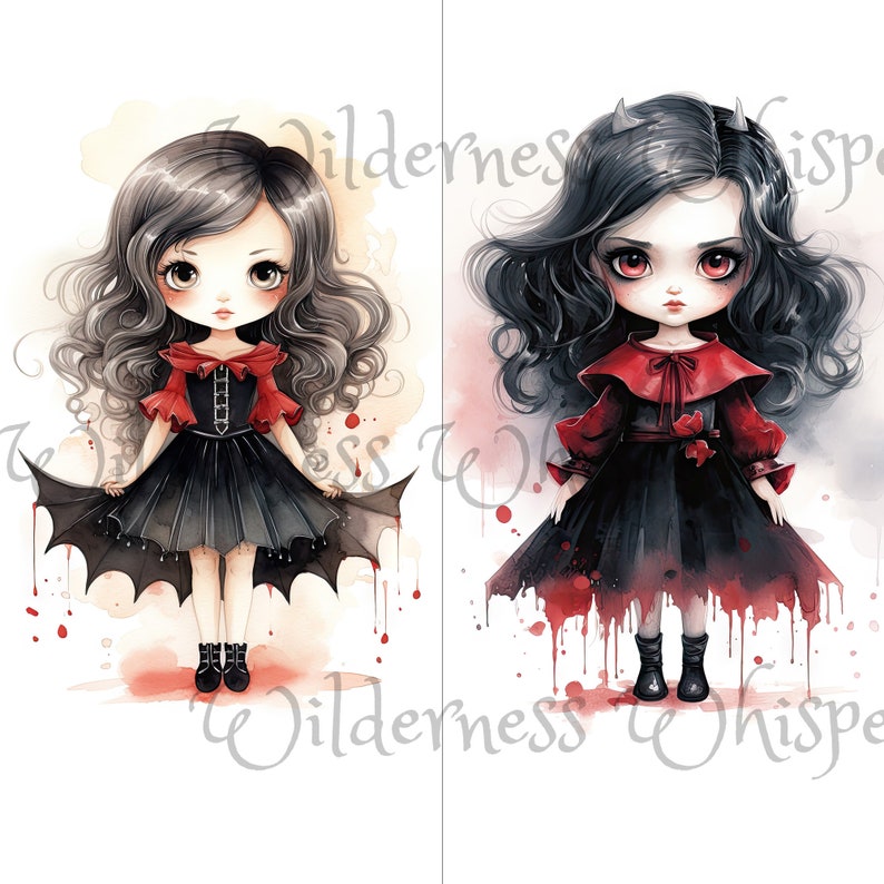 Cute Halloween Vampire Girls 12 JPG Watercolor Clipart Instant Download ...