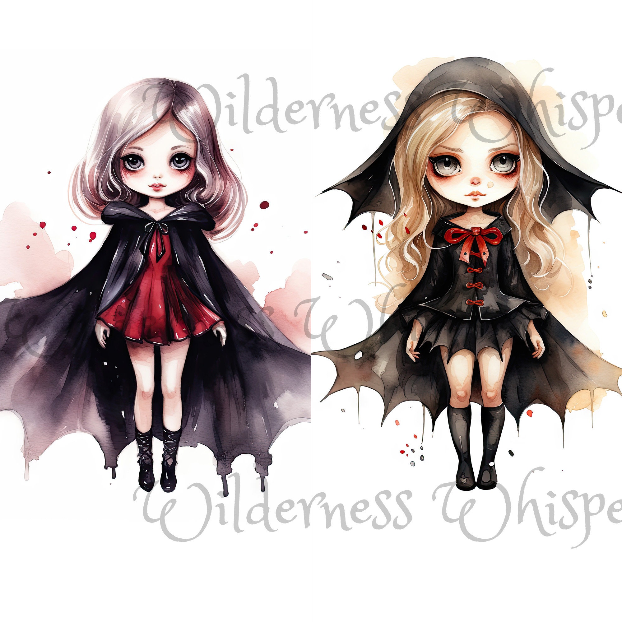 Cute Halloween Vampire Girls 12 JPG Watercolor Clipart Instant Download ...