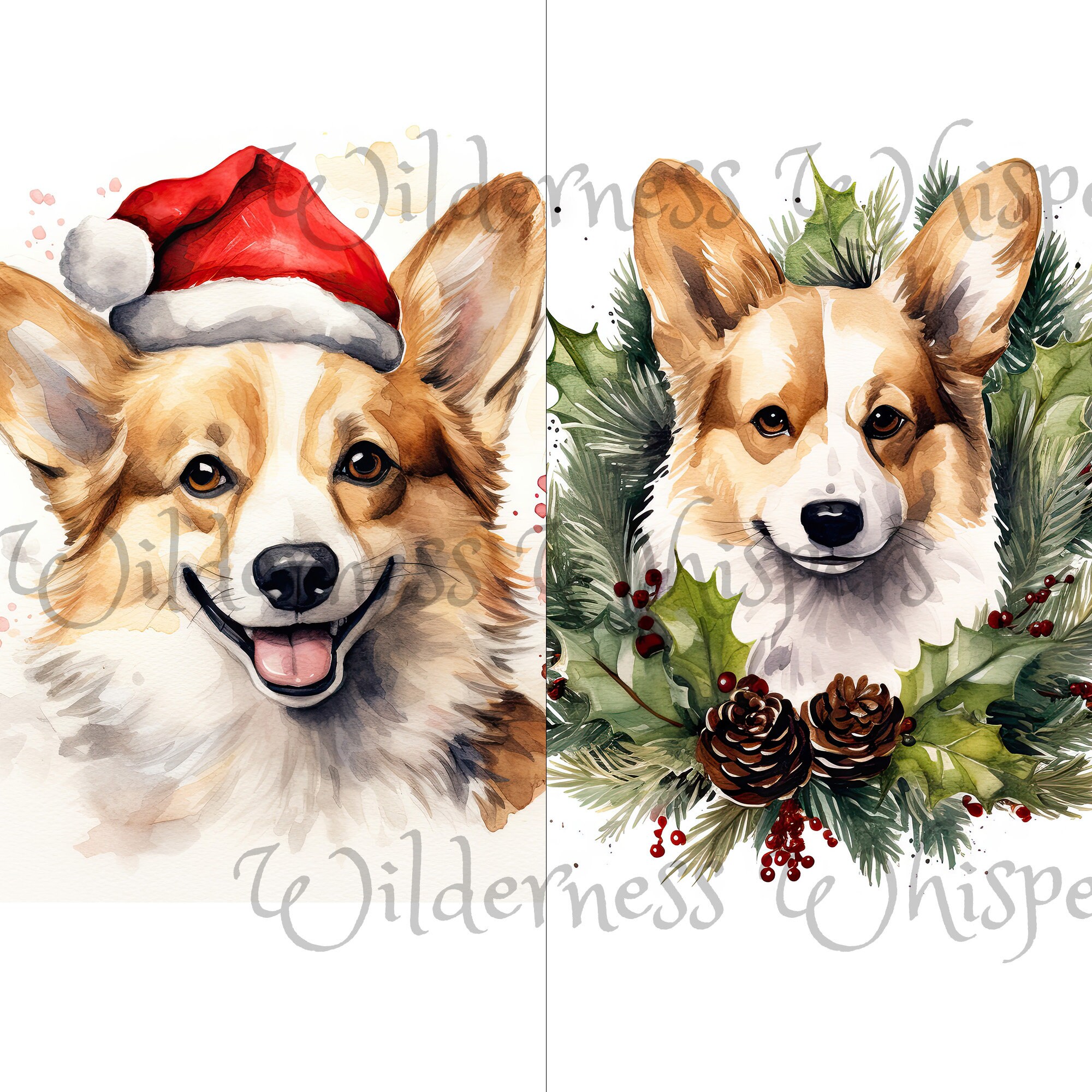 Holiday Corgis Christmas Dog 12 JPG Watercolor Clipart Instant Download ...