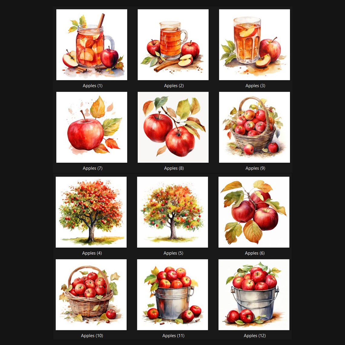 Apple Season Cider Trees 12 JPG Watercolor Clipart Instant Download ...