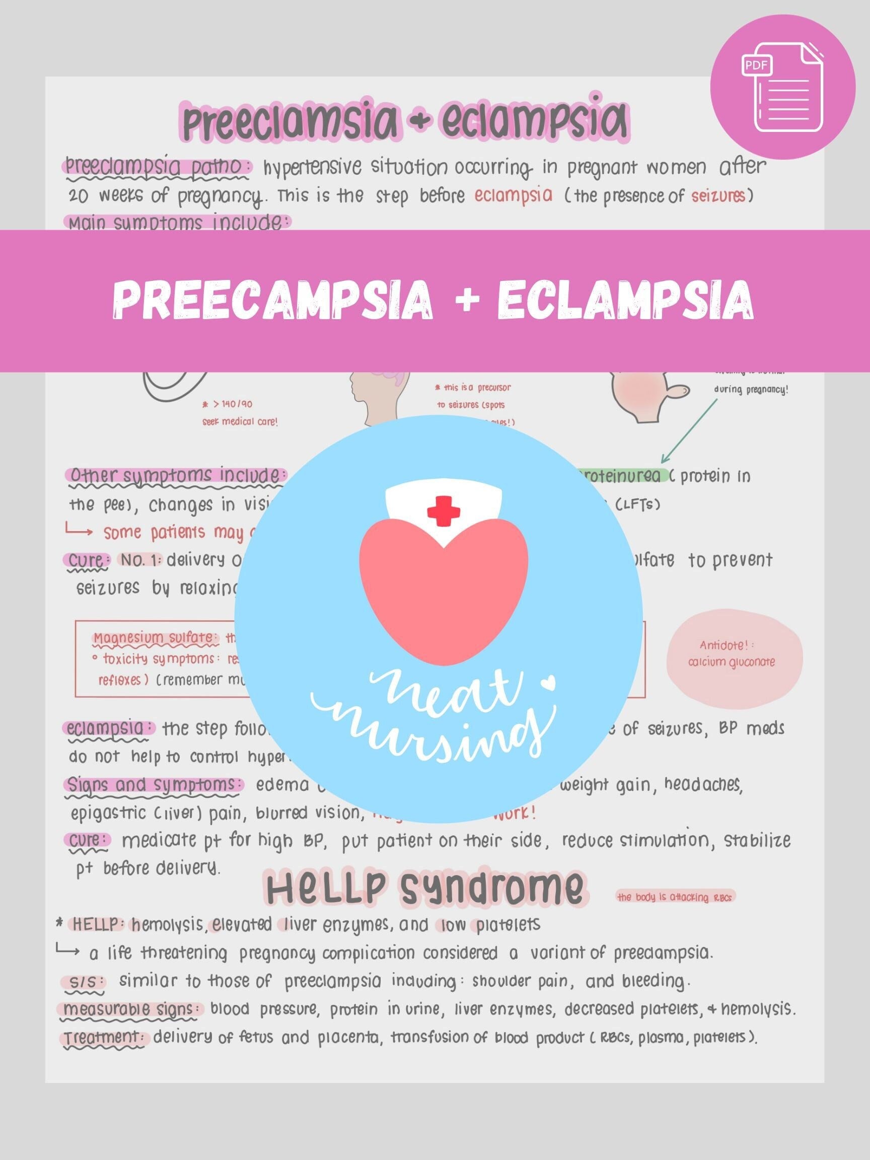 Preeclampsia and Eclampsia, *nursing Study Sheet*, Nursing Study Guide ...