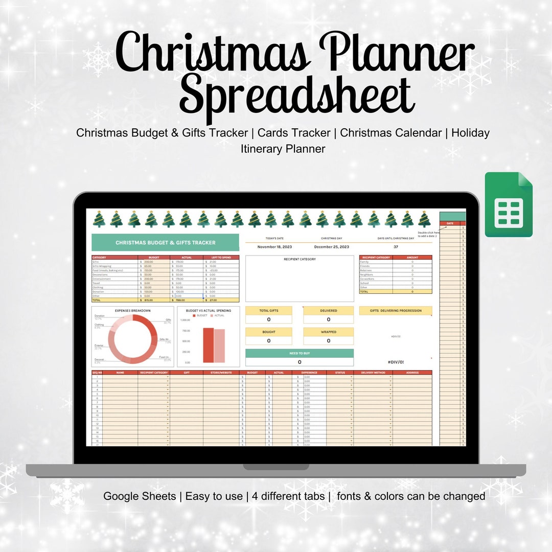 Google Sheets Holiday Budget Christmas Budget Xmas Planner - Etsy