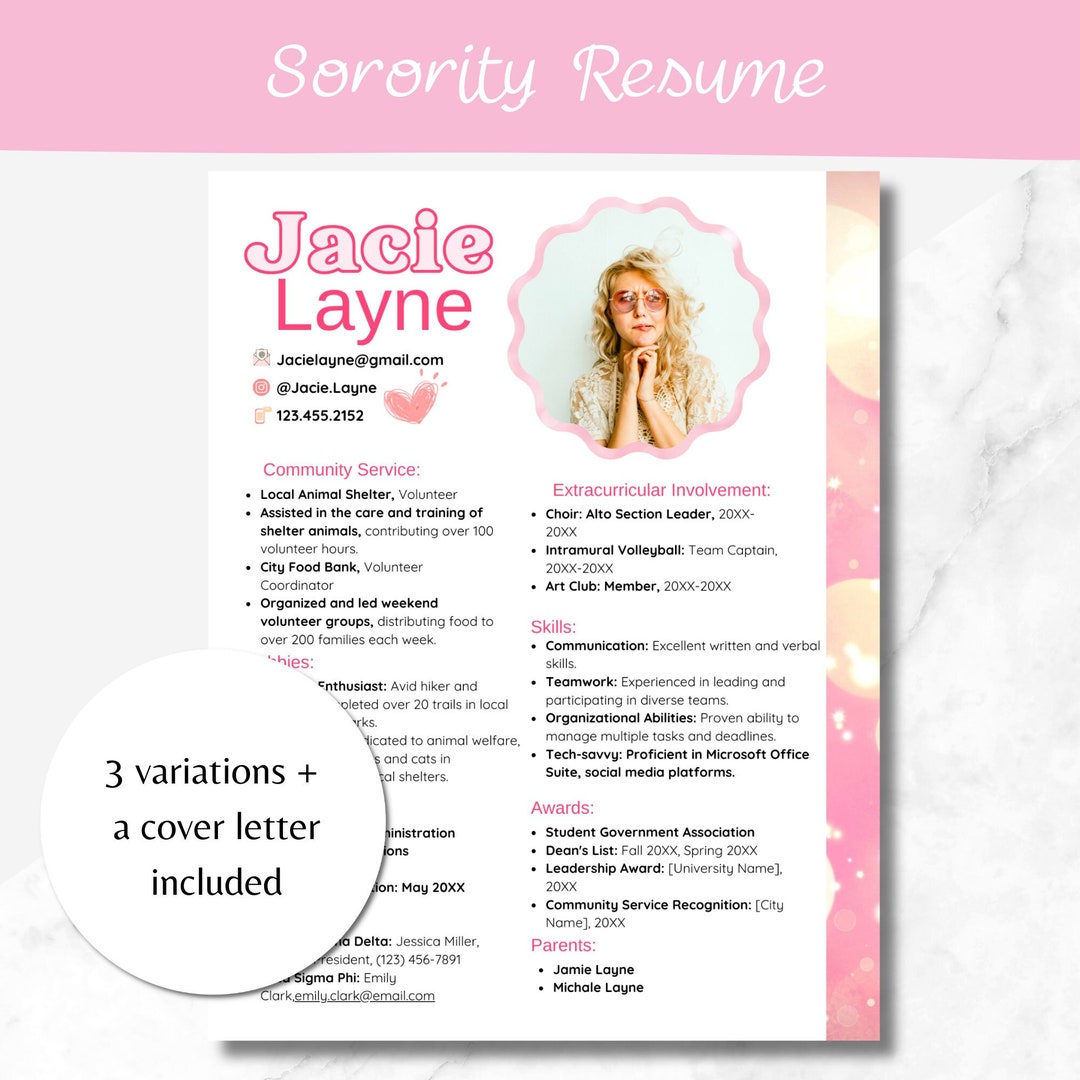 Sorority Resume Rush Resume Alpha Kappa Alpha Sorority - Etsy