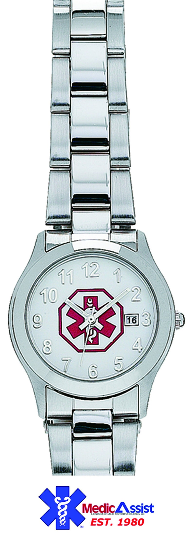 Small Medic Alert ID Stainless Steel Watch With Date - Etsy