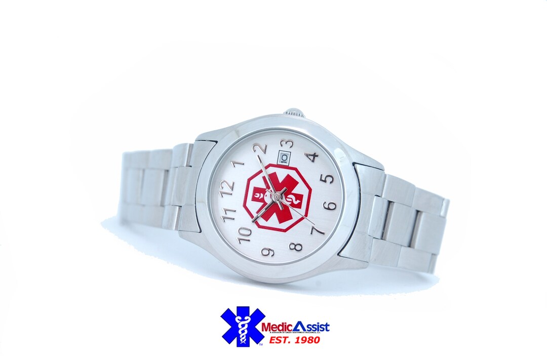 Small Medic Alert ID Stainless Steel Watch With Date - Etsy