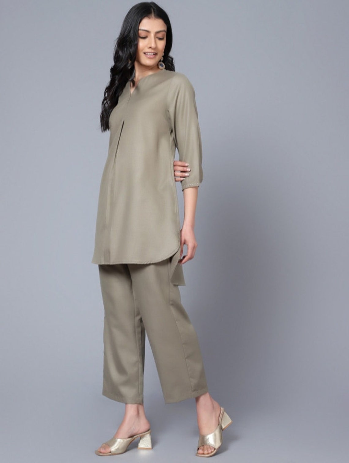 HIGH WAIST TROUSERS, Women's Suit Set, Tunic Pant Suit, Organic Cotton ...