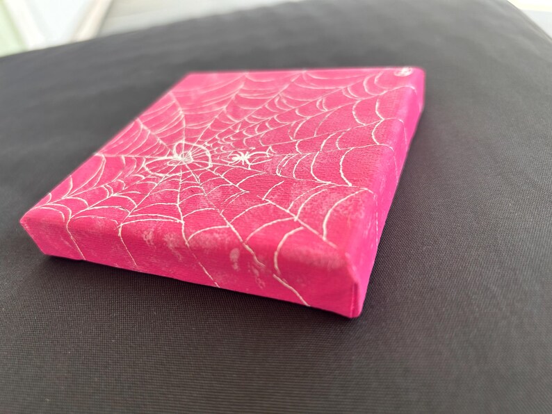 Pink Spider Web Wall Art Painting 4x4 Inch Stretched Canvas Matte ...