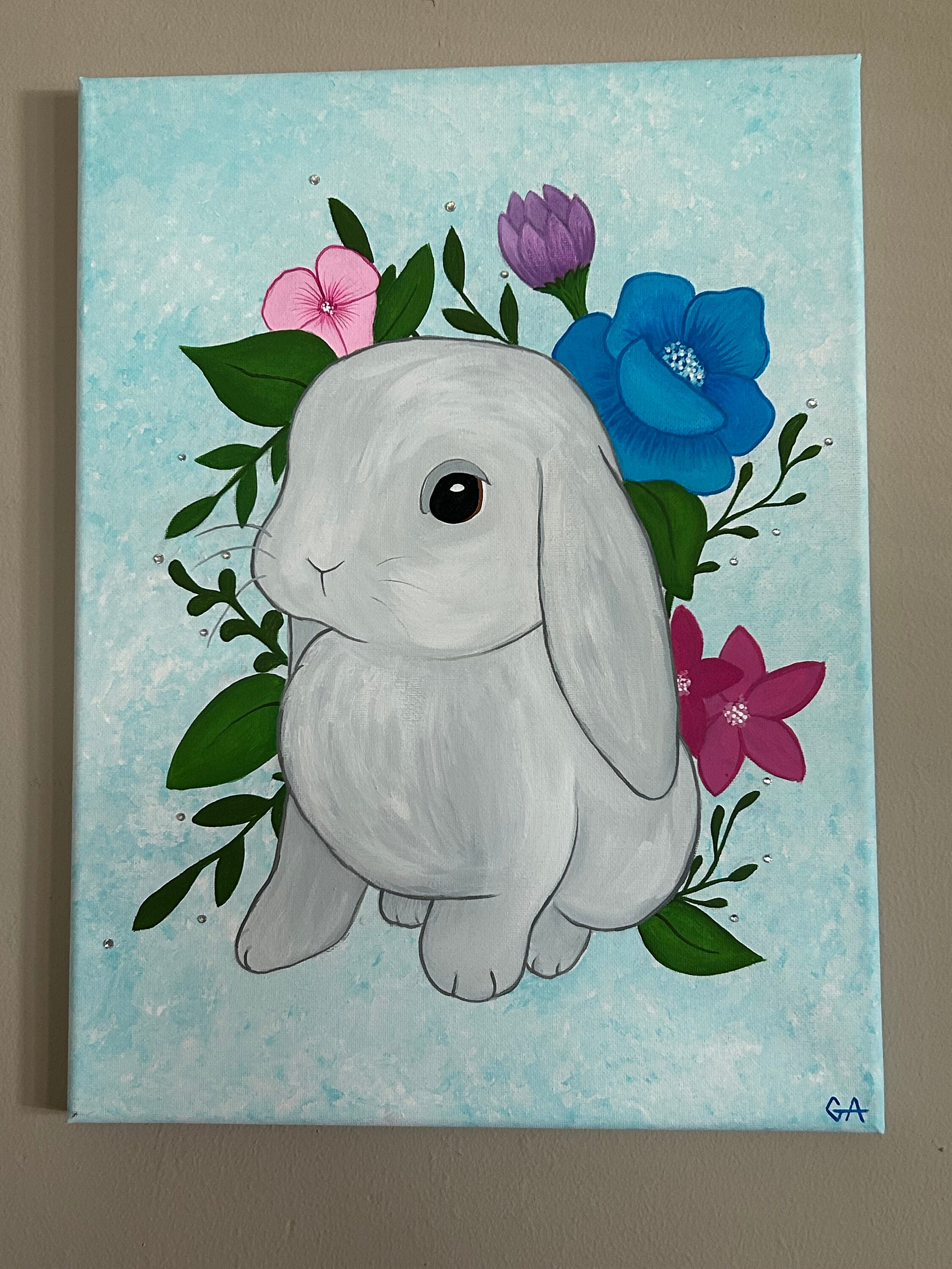Easter Wall Art Decor Original Bunny Floral 12x16'' Acrylic on ...