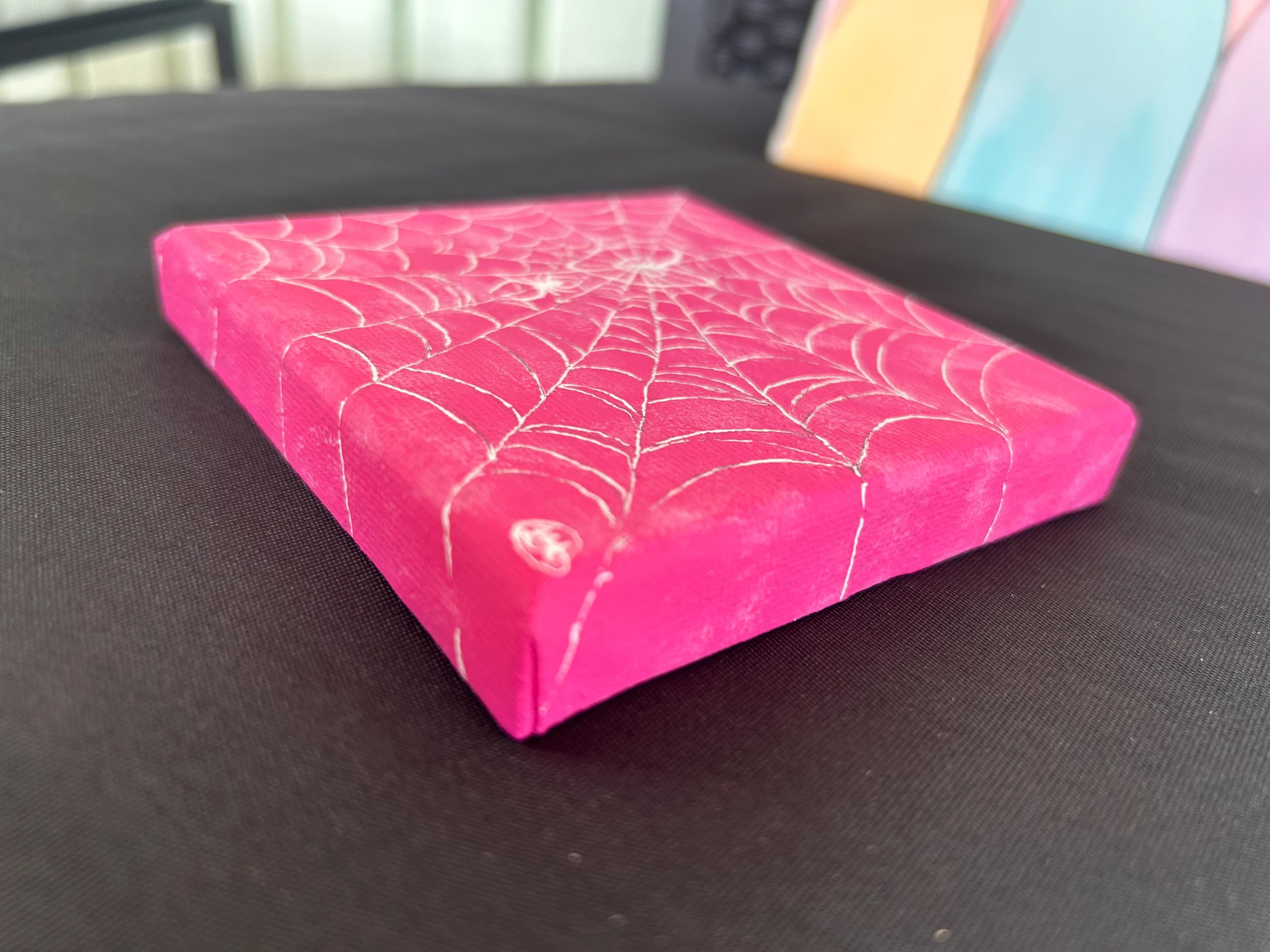 Pink Spider Web Wall Art Painting 4x4 Inch Stretched Canvas Matte ...