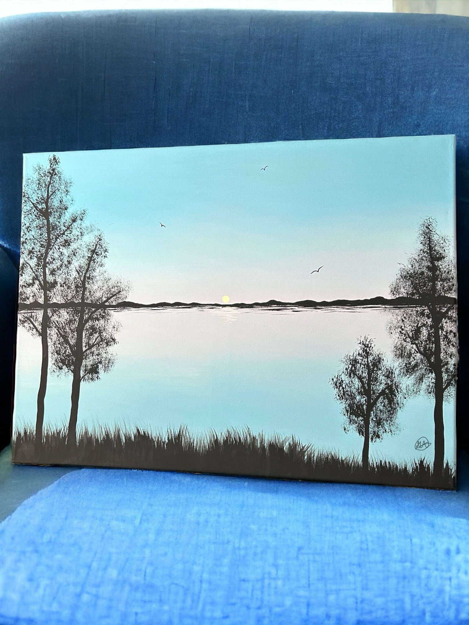 Landscape Sunset Painting Original Acrylic on Canvas 18x24 Inches Wall ...