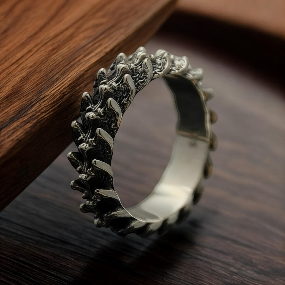 Men's Adjustable Dragon Scale Skin Ring Bold Rough Texture, Unique Statement Jewelry, Masculine ...