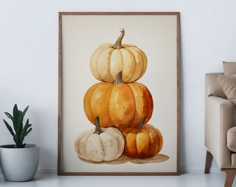 Vintage Pumpkin Print, Rustic Pumpkin Painting, Halloween Pumpkin Wall ...
