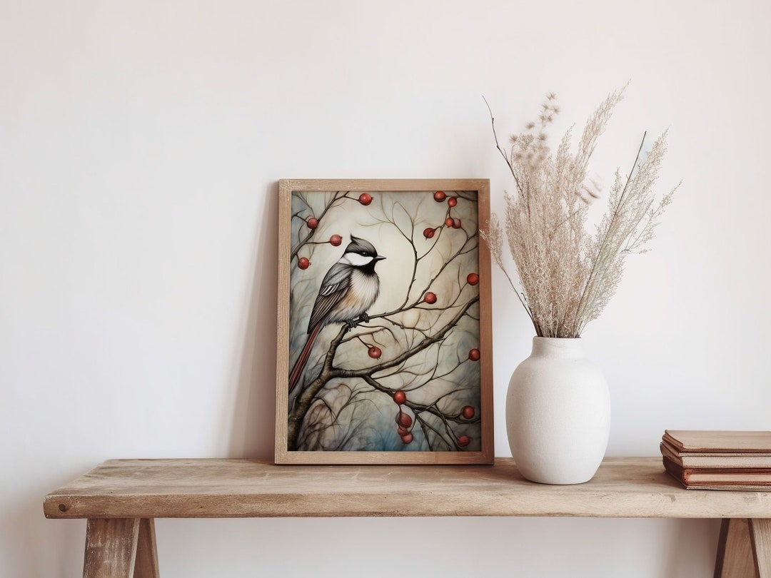 Printable Christmas Tree Bird Wall Art Rustic Christmas Wall - Etsy