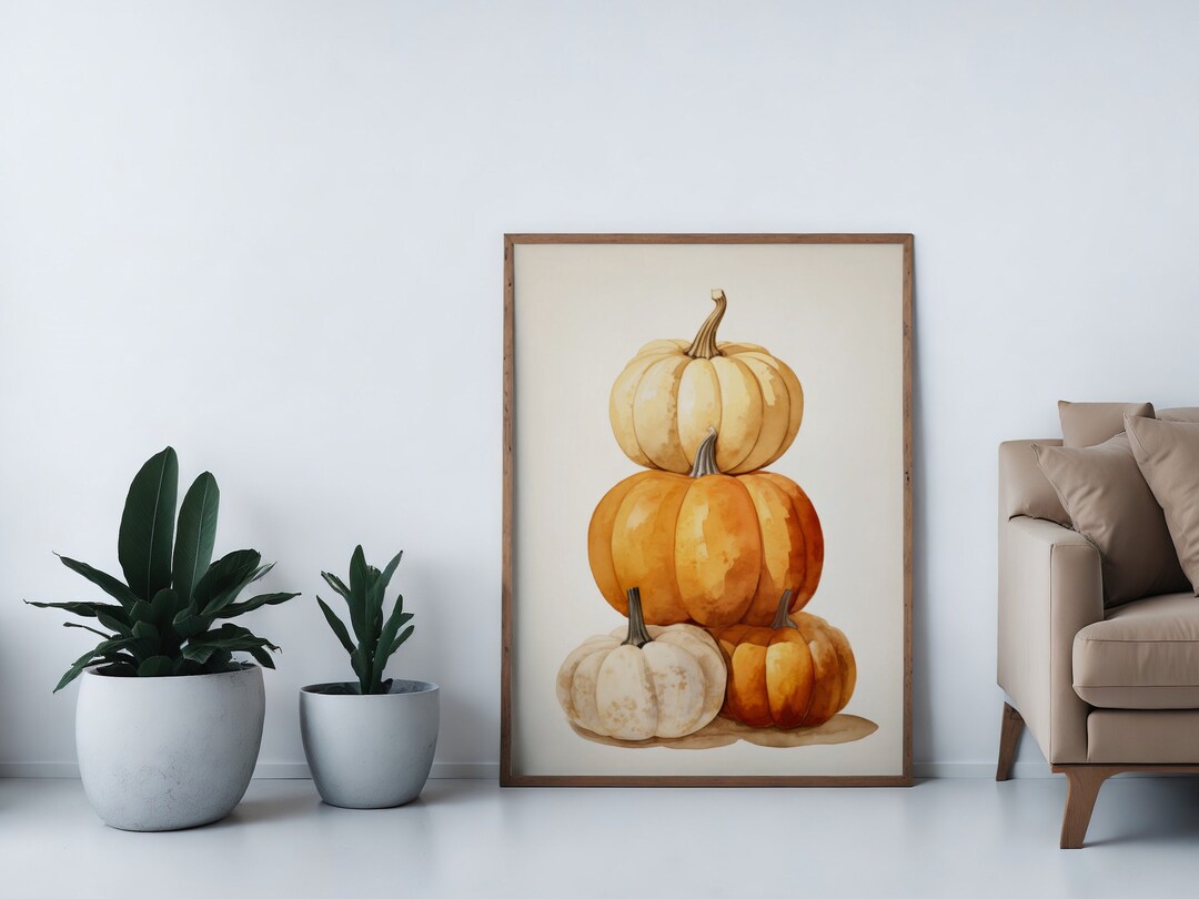 Rustic Pumpkin Print, Halloween Pumpkin Watercolor Painting, Vintage ...