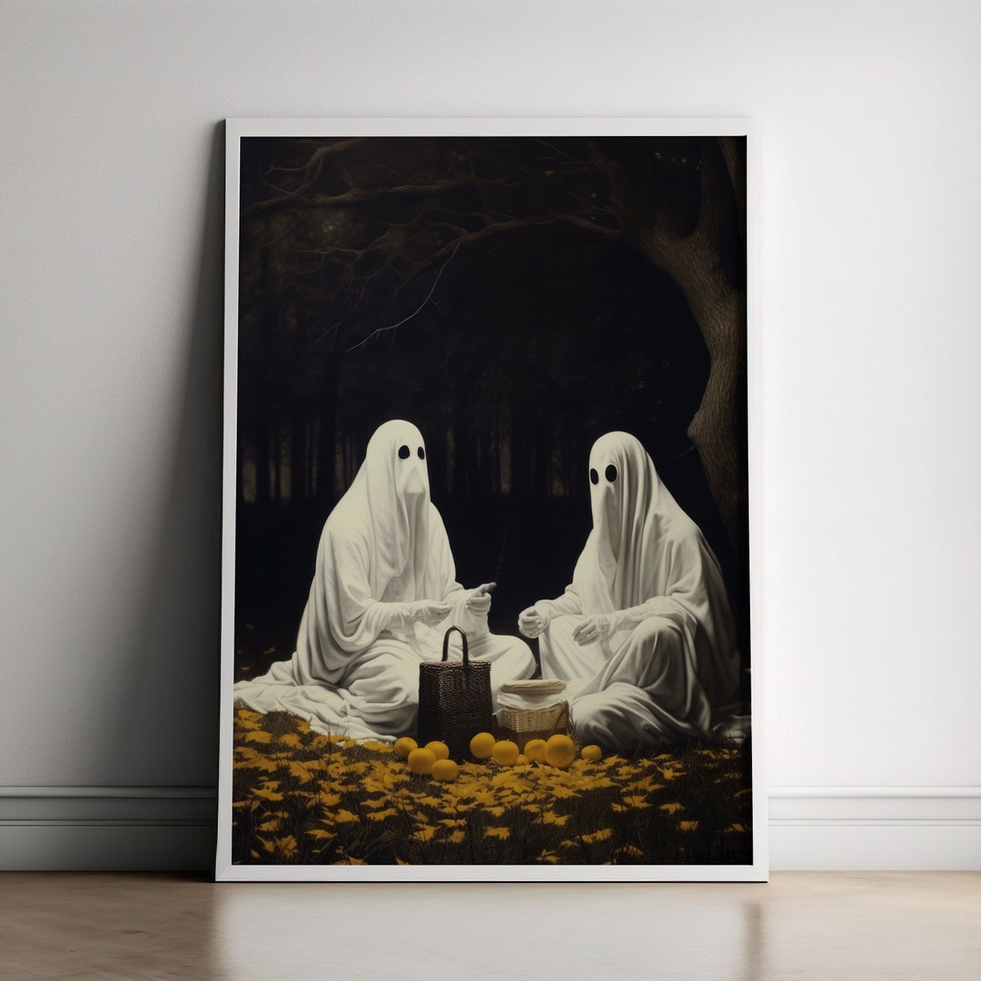 Spooky Ghost Picnic, Dark Academia Art, Vintage Poster, Funny Ghosts in ...