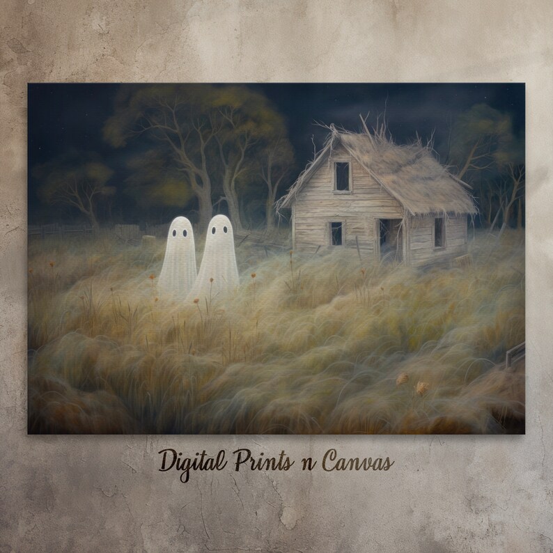 Farm House Ghosts, Dark Academia, Cute Ghost Cottage Core Field Print ...