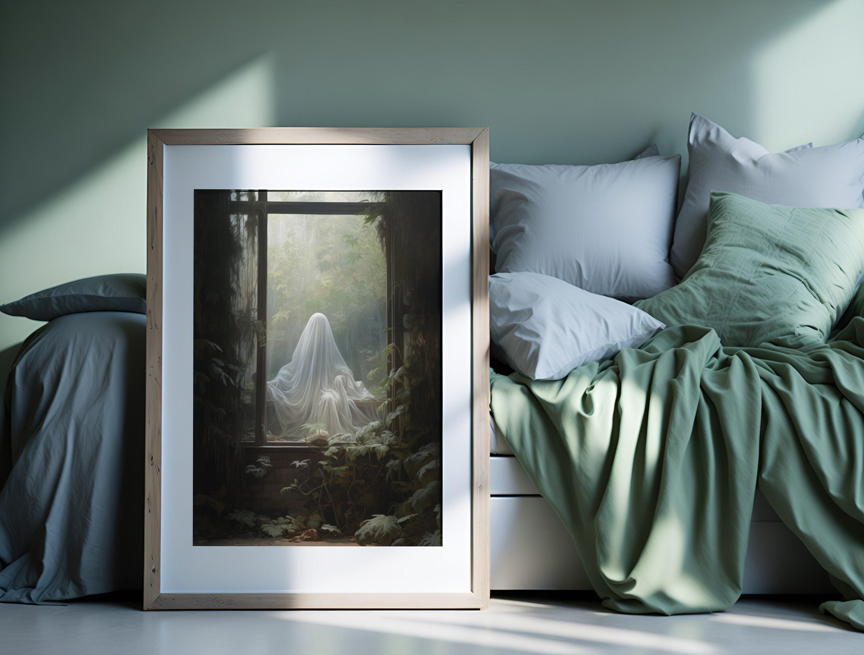 Spooky Ghost Outside The Window, Dark Academia Print, Halloween Decor ...