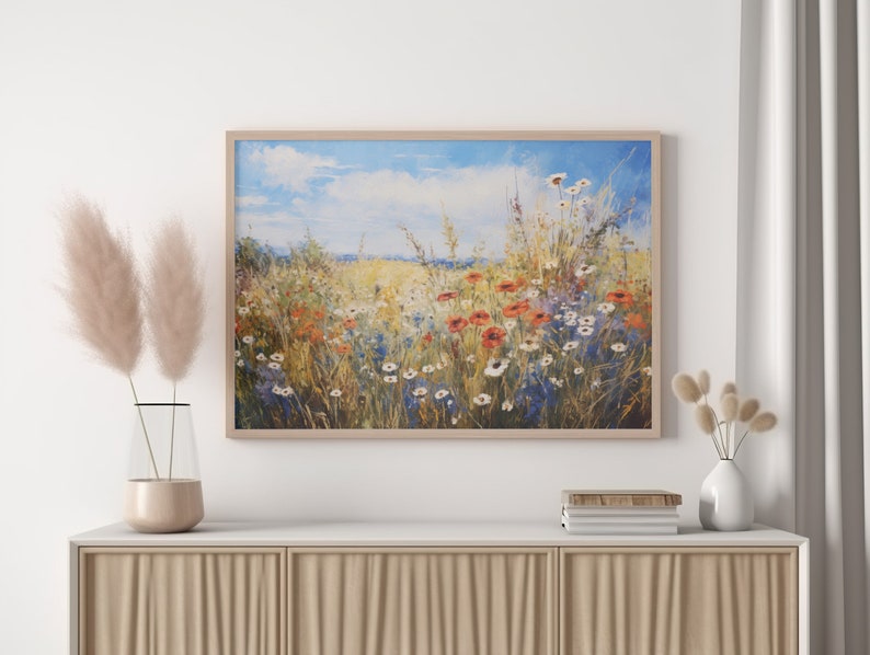 Printable Botanical Field of Wildflowers, Vintage Floral Wall Art ...