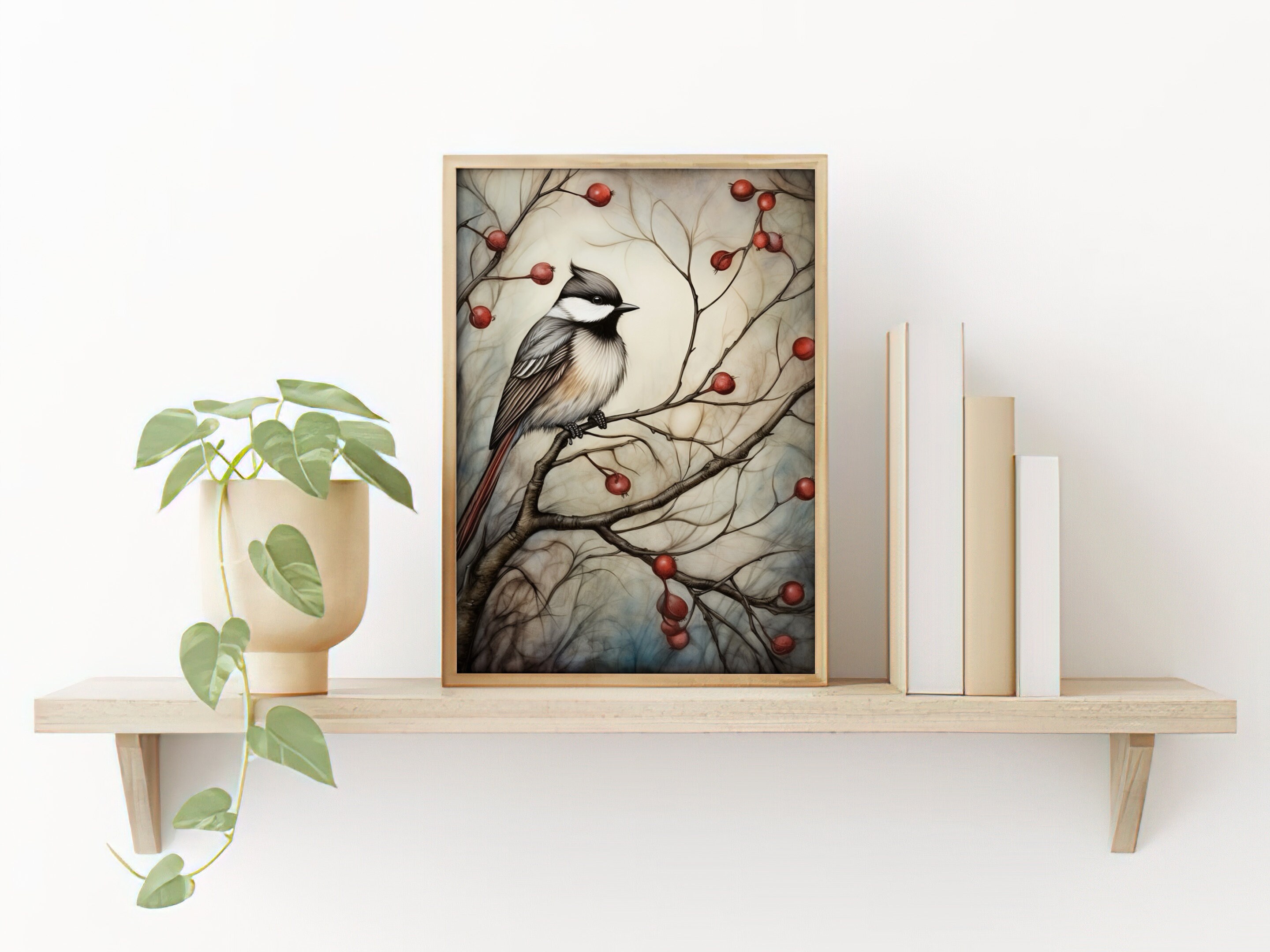 Printable Christmas Tree Bird Wall Art Rustic Christmas Wall - Etsy