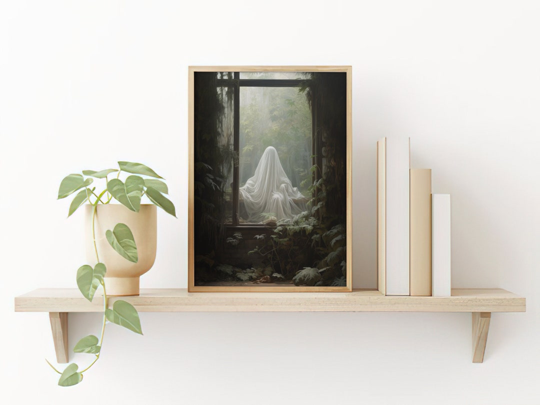 Spooky Ghost Outside The Window, Dark Academia Print, Halloween Decor ...
