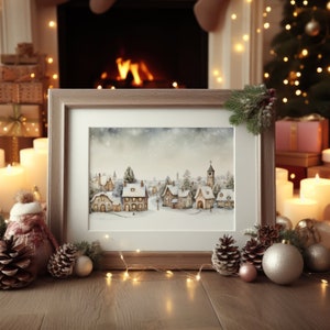 Printable Christmas Village, Vintage Christmas Town Print, Snowy ...