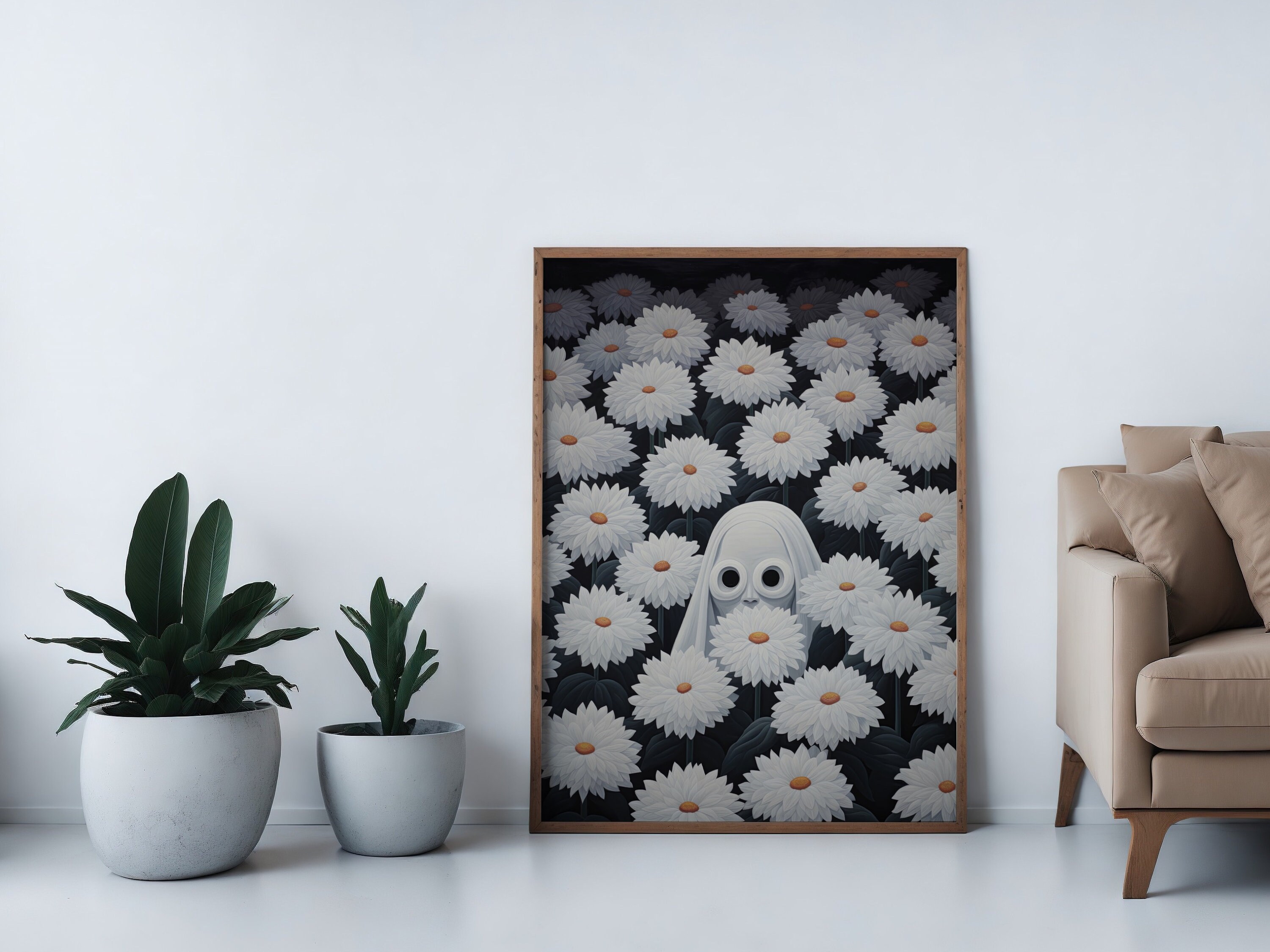 Ghost Hiding in Flowers Cute Ghost in Floral Field Halloween - Etsy