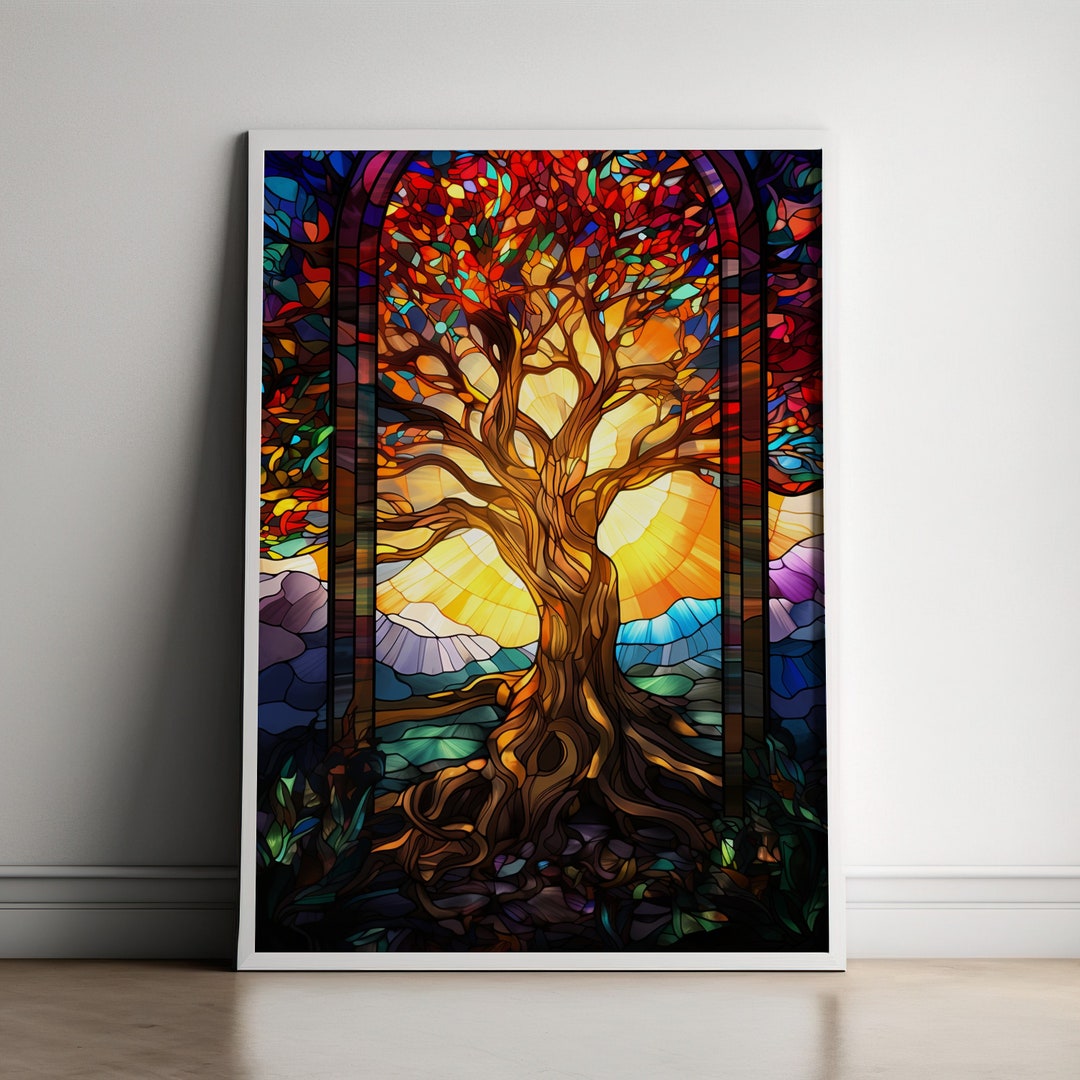 Printable Tree of Life Print, Yggdrasil Stained Glass Tree of Life ...