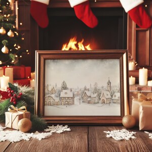 Printable Christmas Village, Vintage Christmas Town Print, Snowy ...