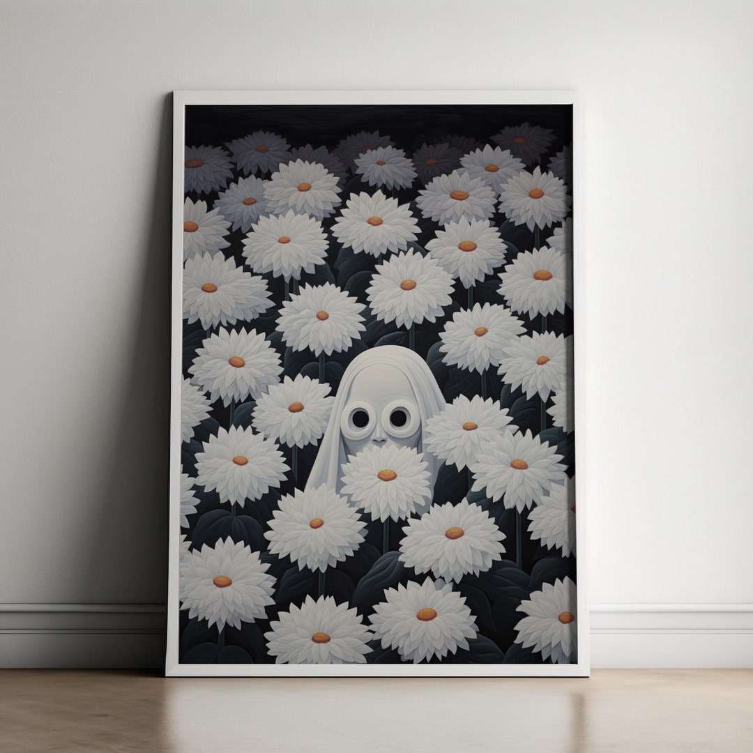 Ghost Hiding in Flowers, Cute Ghost in Floral Field, Halloween Dark ...