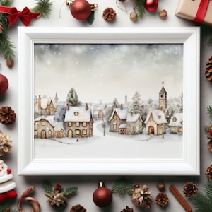 Printable Christmas Village, Vintage Christmas Town Print, Snowy ...