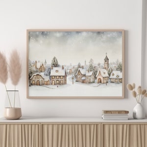 Printable Christmas Village, Vintage Christmas Town Print, Snowy ...