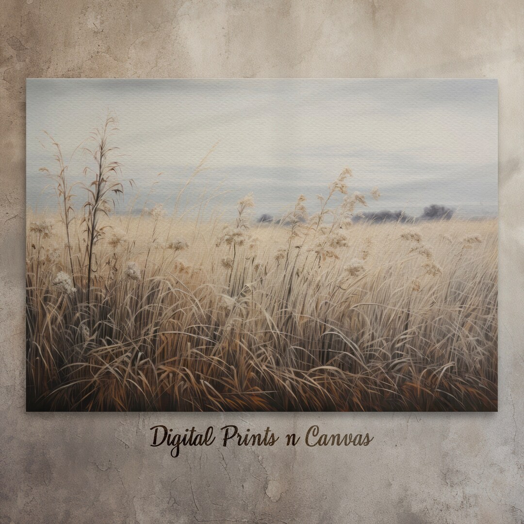 Printable Vintage Grass Field Tapestry Botanical Wall Art Flower Wall Art Country Landscape