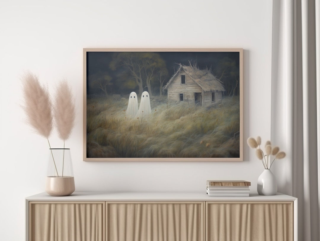 Farm House Ghosts, Dark Academia, Cute Ghost Cottage Core Field Print ...