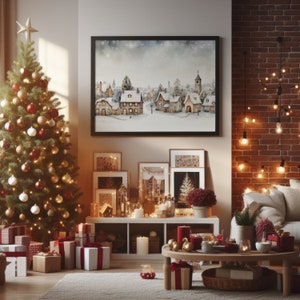 Printable Christmas Village, Vintage Christmas Town Print, Snowy ...